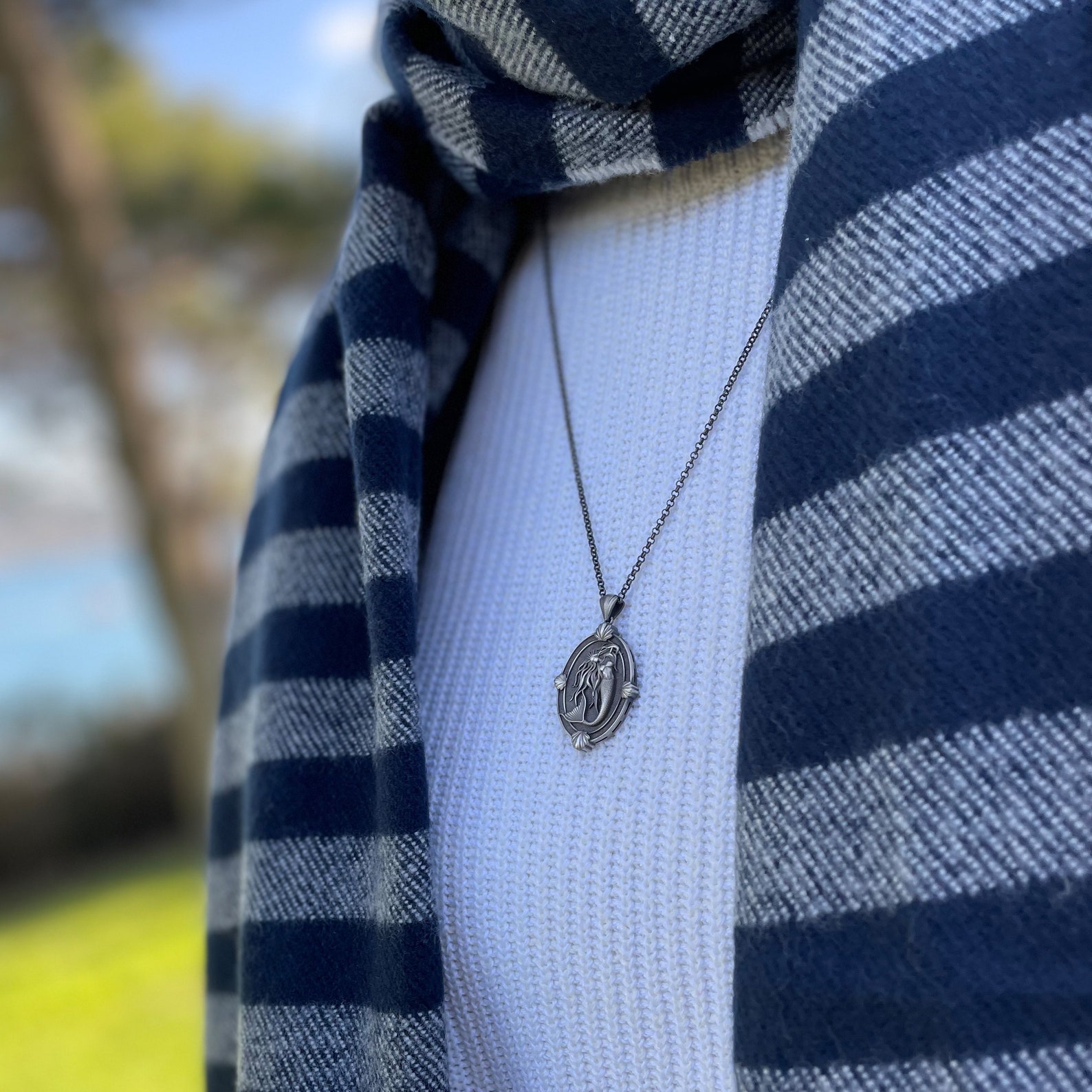 Mermaid Siren Charm Oxidized Silver Necklace Anchor Mermaid - Etsy