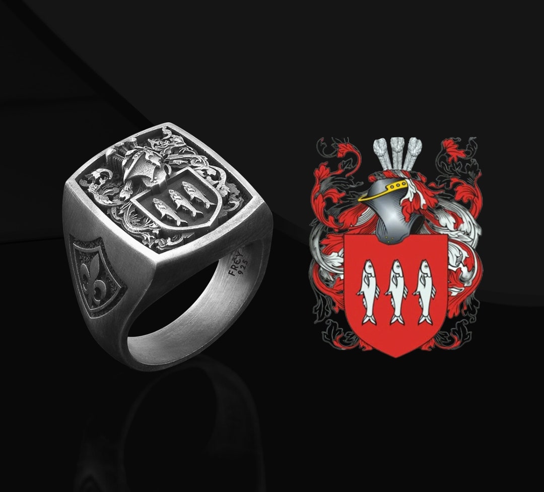 Custom Coat of Arms Ring: Sterling Silver Family Crest Signet - Etsy