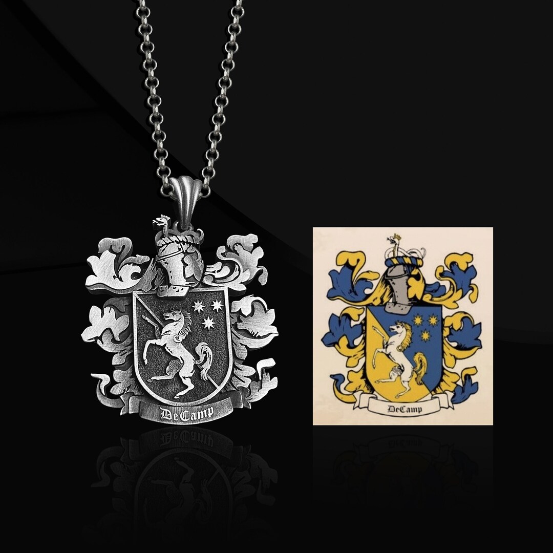 Custom Family Crest Pendant: Oxidized Sterling Silver Coat of Arms ...