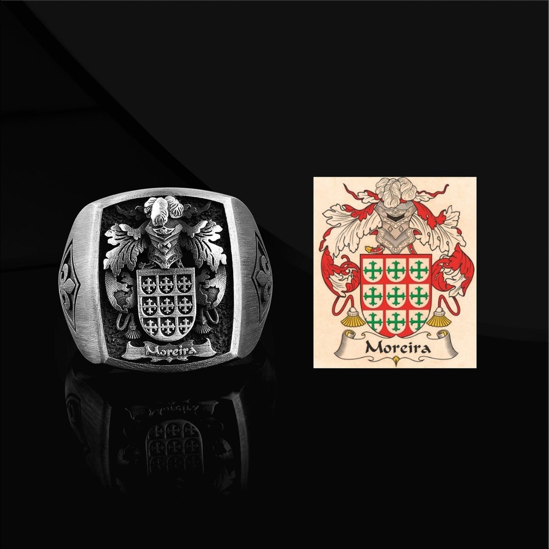 Custom Family Crest Signet Ring: Oxidized Sterling Silver Coat of Arms ...