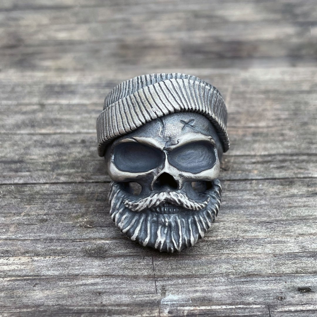 Oxidized Sterling Silver Bearded Skull Biker Ring: Gothic Mens Jewelry ...