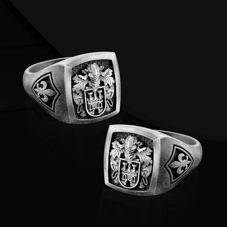 Custom Family Crest Signet Ring: Sterling Silver Heraldry Ring for Men ...