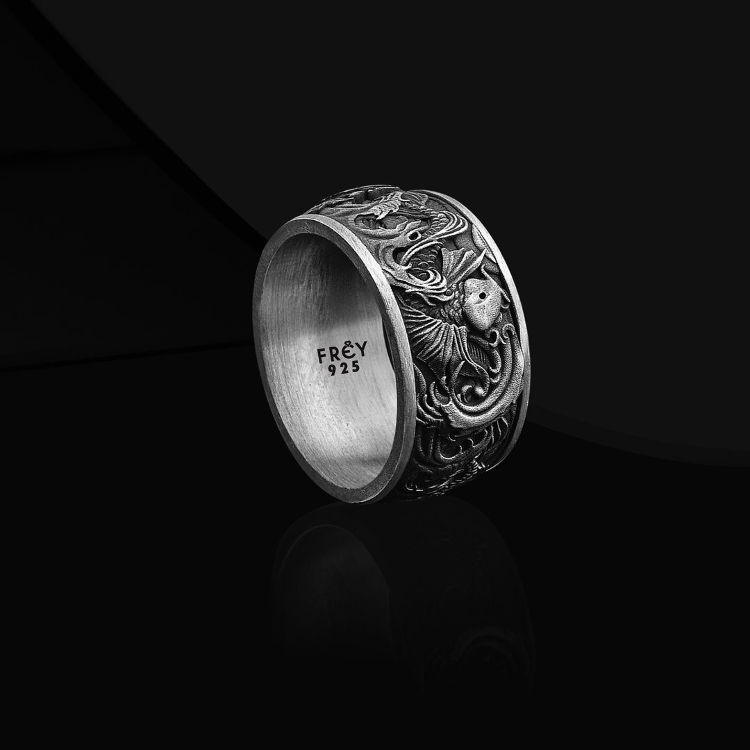 Koi Fish Wedding Ring: Japanese Carp, 925 Sterling Silver Band - Etsy