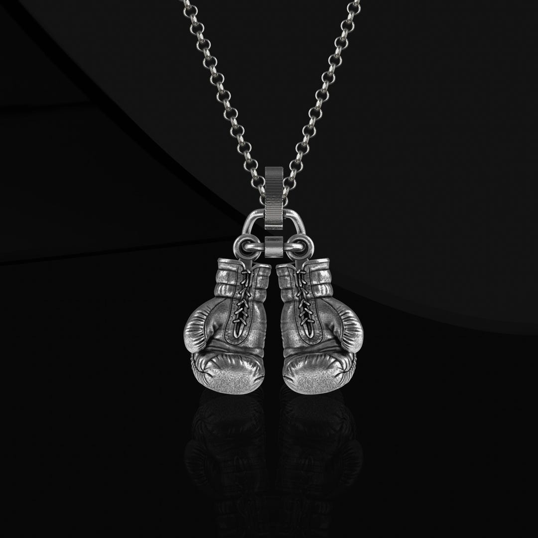 Oxidized Silver Boxing Glove Necklace, Personalized Fighter Pendant ...