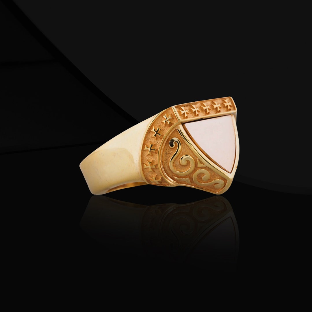 Gold Color Sterling Silver Signet Shield Ring for Men, Antique Style ...
