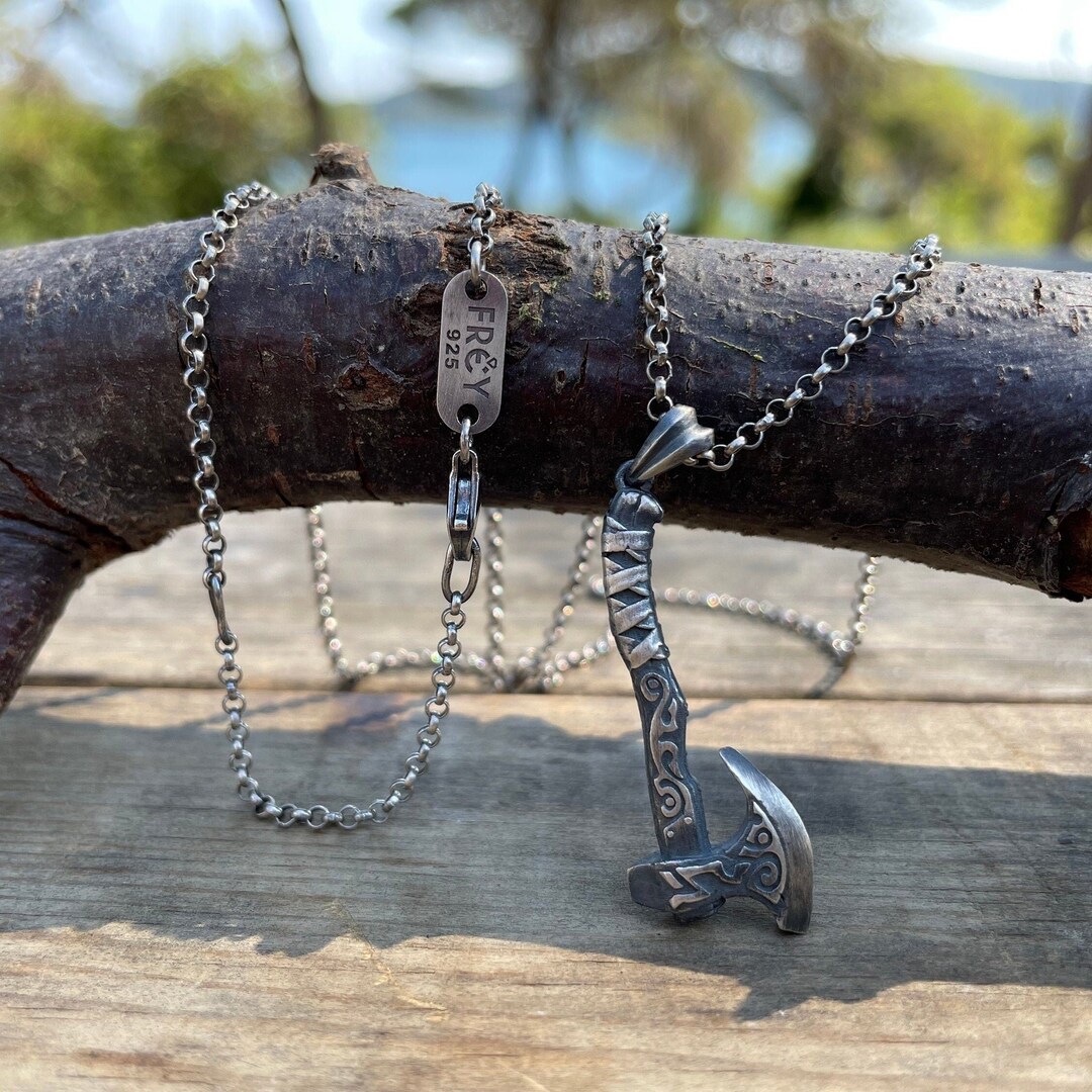 Personalized Viking Silver Axe Necklace Gifts for Men, Throwing Silver ...