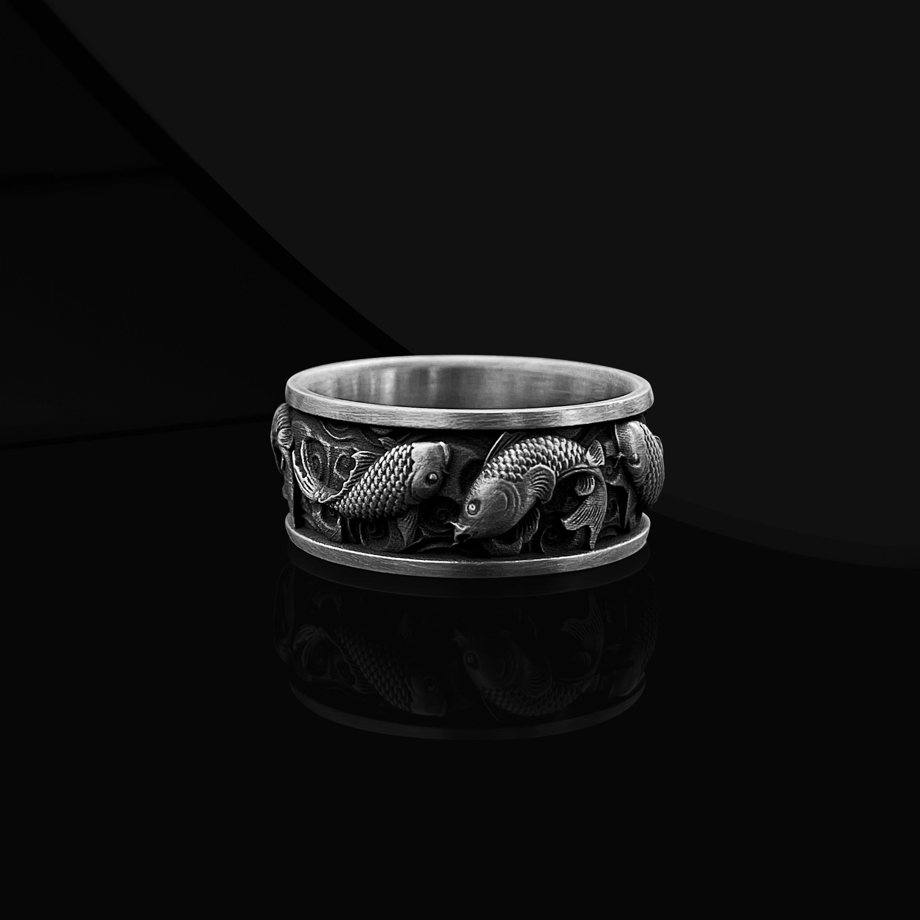 Oxidized Sterling Silver Koi Fish Ring: Japanese Carp Band - Etsy