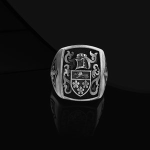 Custom Signet Ring: Sterling Silver Family Crest Coat of Arms - Etsy