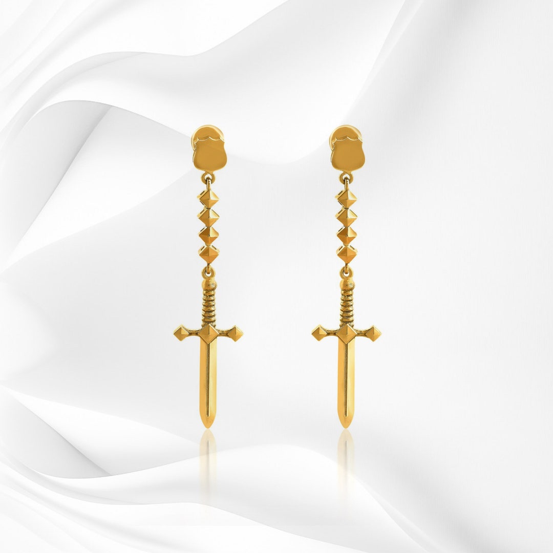Sword Pendulum Silver and Gold Plated Earrings - Mens Silver Women ...