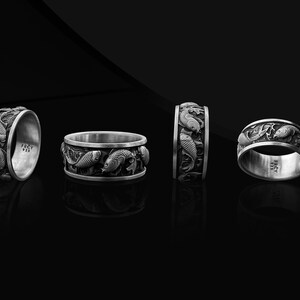 Oxidized Sterling Silver Koi Fish Ring: Japanese Carp Band - Etsy