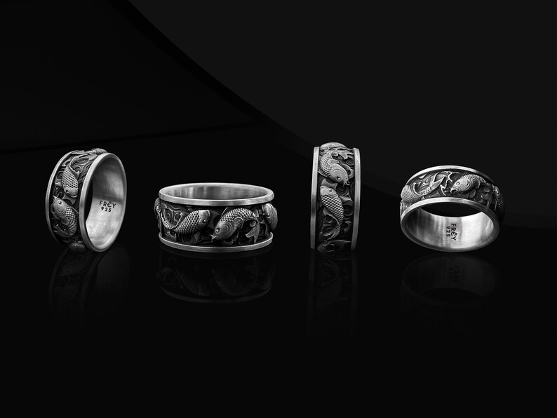 Oxidized Sterling Silver Koi Fish Ring: Japanese Carp Band - Etsy
