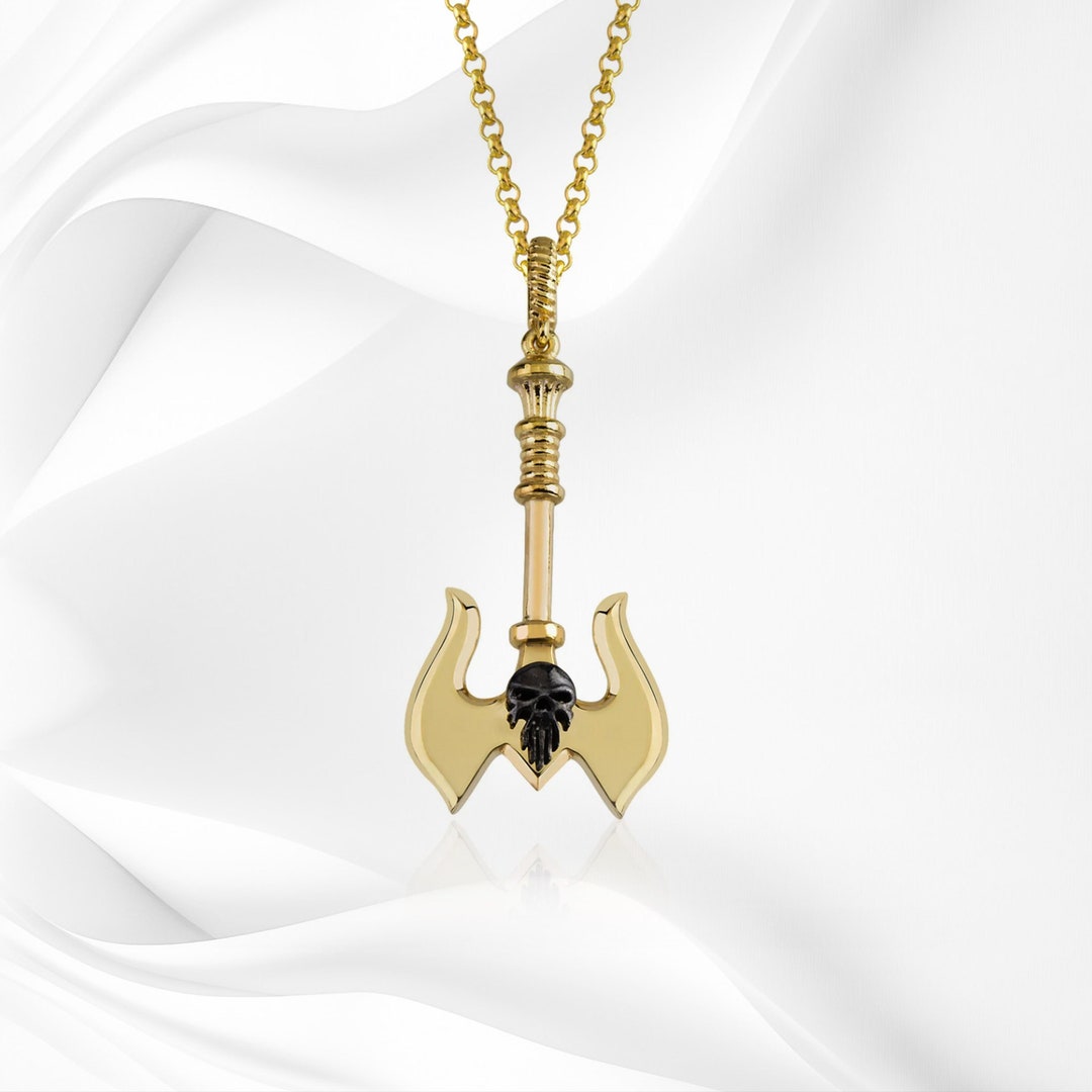 Sterling Silver Viking Axe Necklace: Gold Skull Pendant, Mens Battle Ax ...