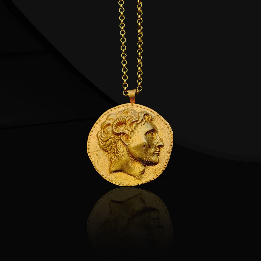 Oxidized Sterling Silver Alexander Coin Necklace, Historic Greek ...