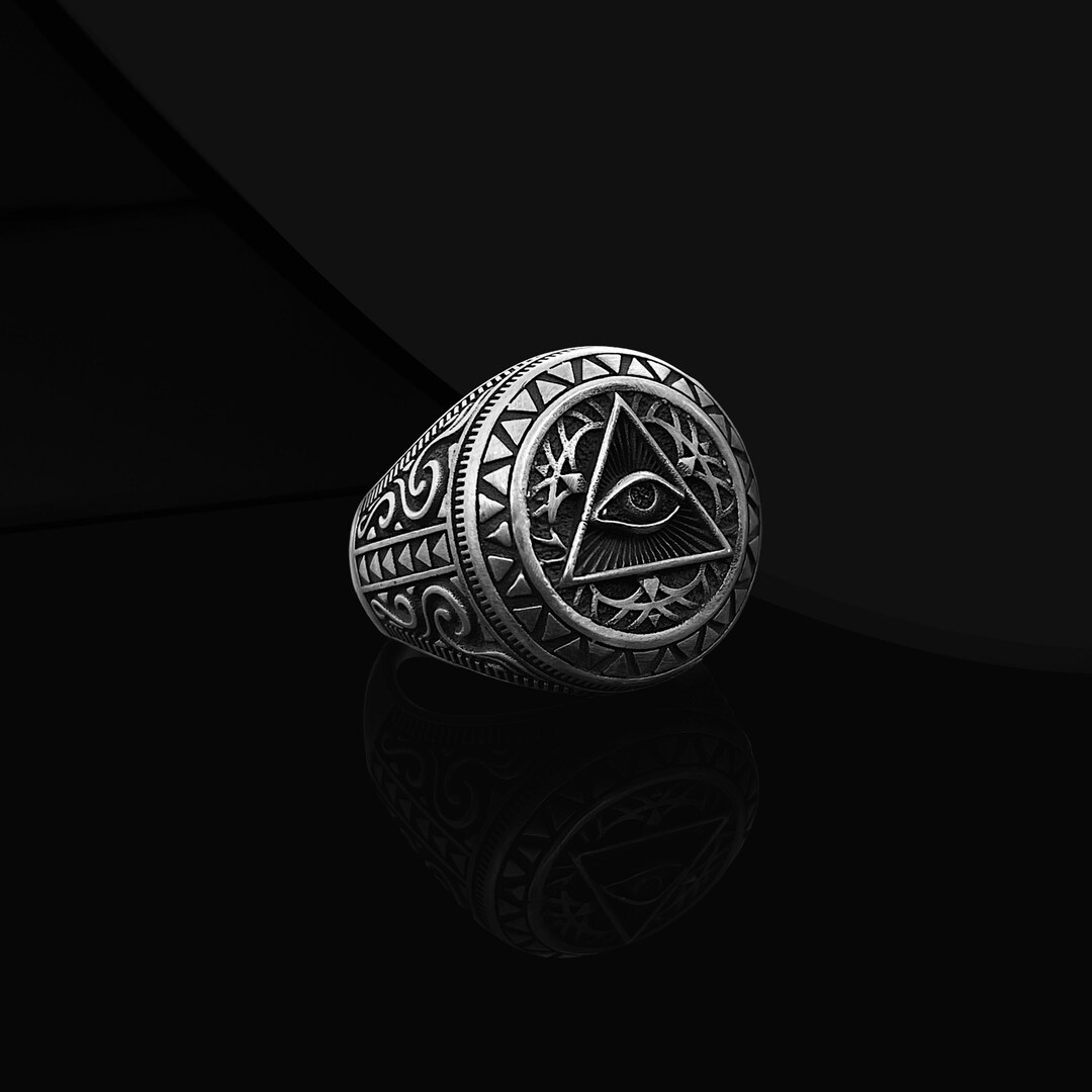 Sterling Silver Eye of Providence Signet Ring: Illuminati Symbol ...