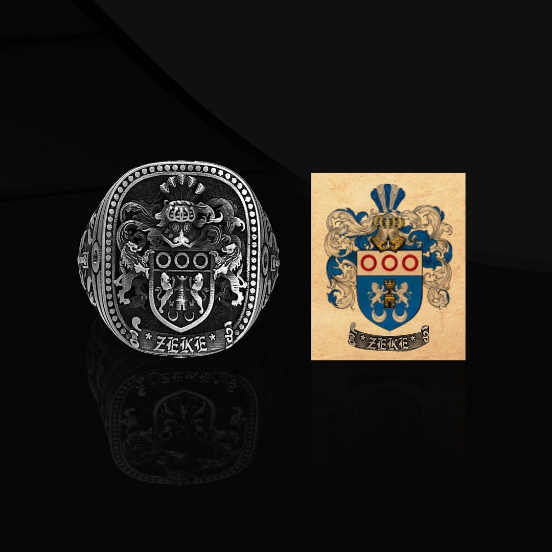 Custom Coat of Arms Family Silver Rings for Men Personalized Heraldic ...