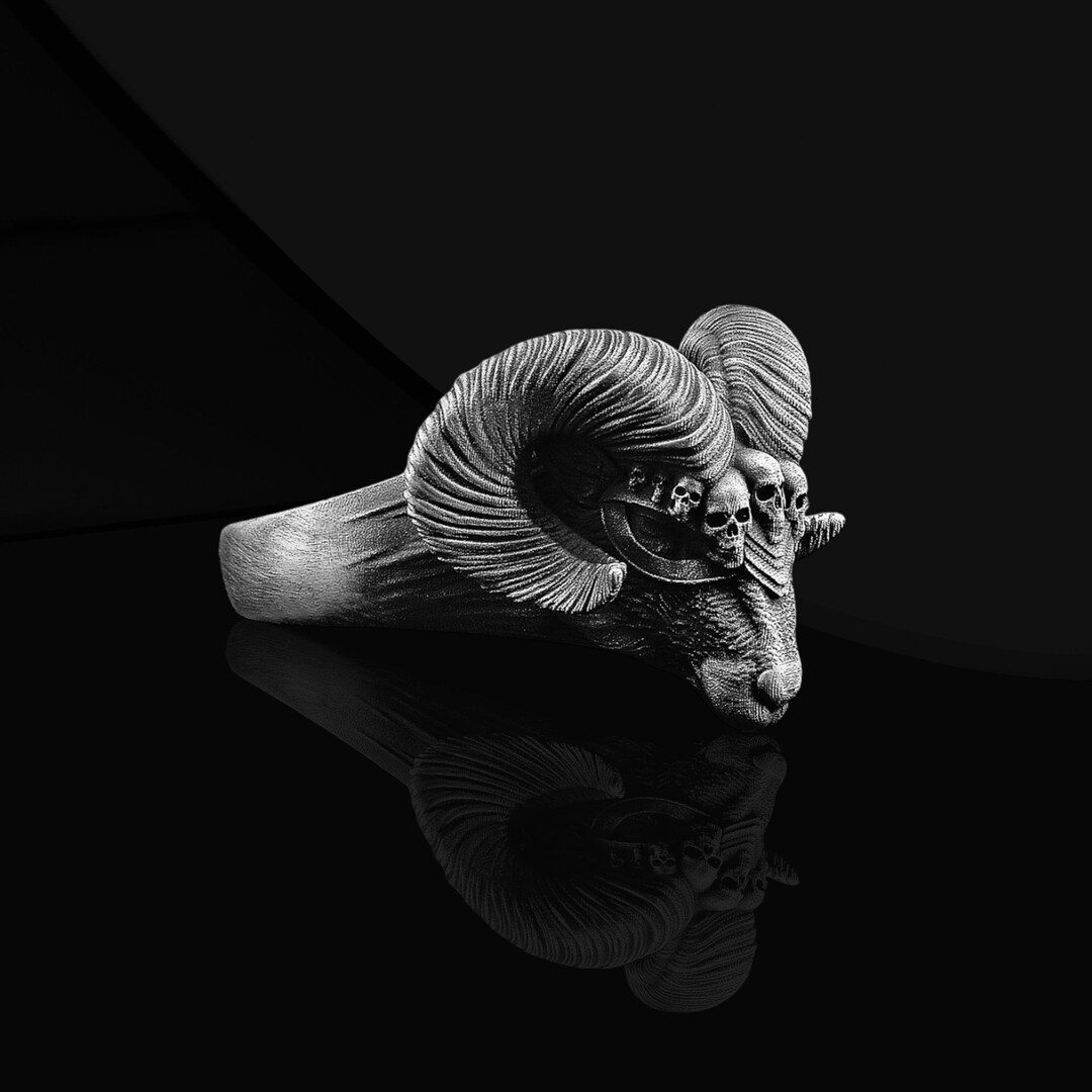 Aries Skull Ram Ring: Gothic Oxidized Sterling Silver Signet - Etsy