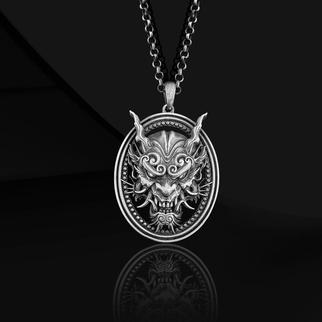 Handmade Sterling Silver Oni Mask Pendant: Japanese Art Necklace - Etsy