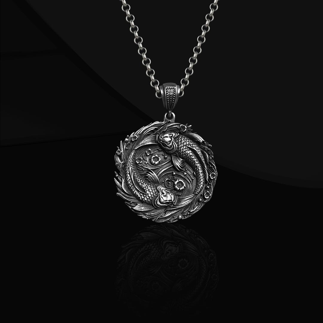 Japanese Koi Fish Yin Yang Design Pendant: Oxidized Sterling Silver ...