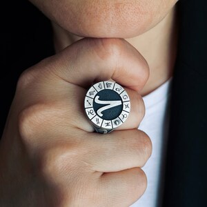 Aries Zodiac Signet Ring for Men, Male Pinky Ring With Intaglio Zodiac ...