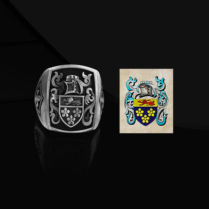 Custom Signet Ring: Sterling Silver Family Crest Coat of Arms - Etsy