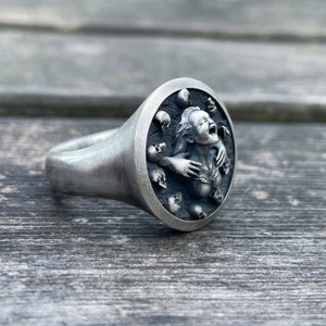 Oxidized Sterling Silver Skull Ring: Screaming Girl Memento Mori - Etsy