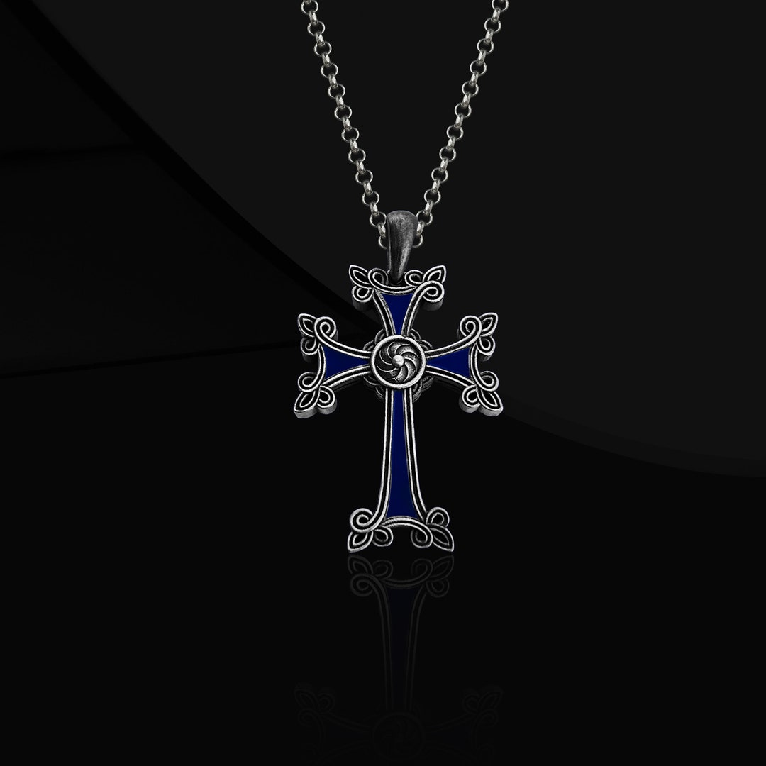 Sterling Silver Navy Blue Enamel Cross Necklace: Christian Clergy Gift ...