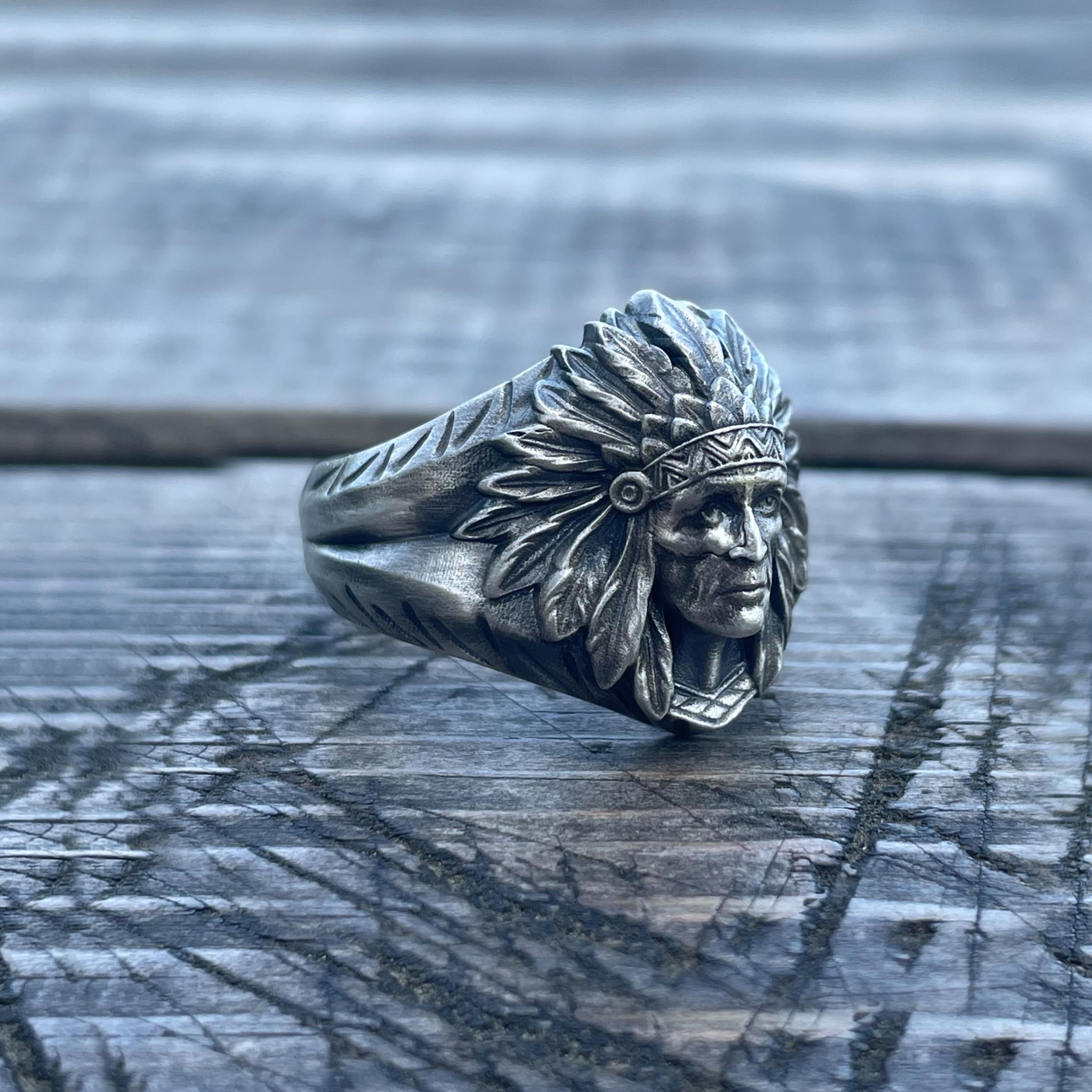 Geronimo Sterling Silver Ring, Native American Chief Feather Headdress ...