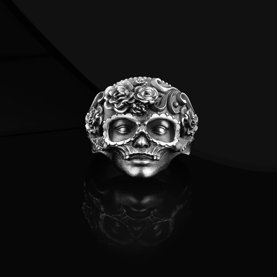 Dia De Los Muertos Sugar Skull Signet Ring, Handmade Dia De Los Muertos ...