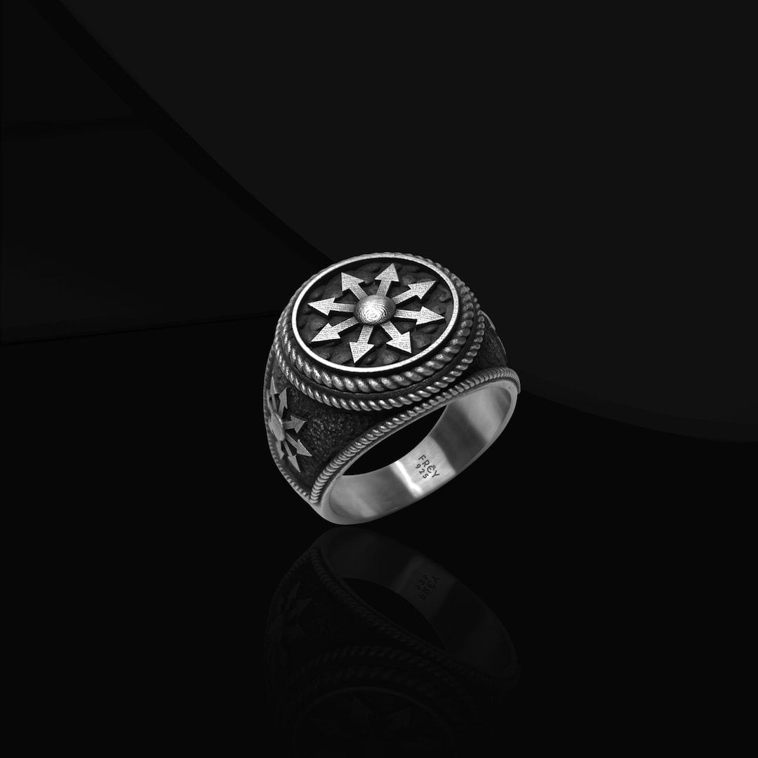 925 Sterling Silver Oxidized Chaos Star Ring: Symbol Arrows Biker ...
