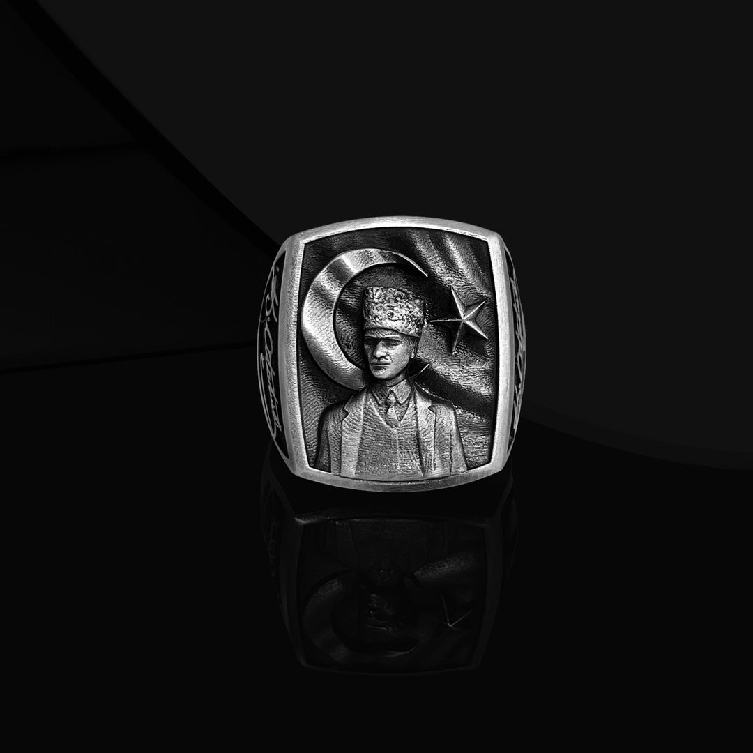 Ataturk Portrait Ring: Artisan Sterling Silver Turkish Historical Ring ...
