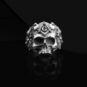 925 Sterling Silver Mens Masonic Skull Ring for Men, Oxidized Silver Masonic Skull Ring Gift for ...