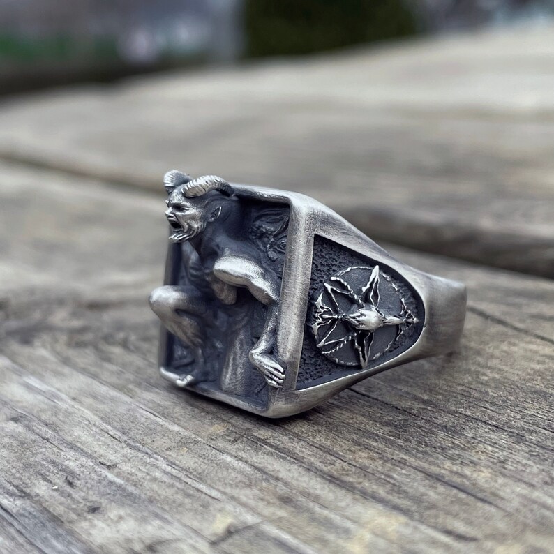 Baphomet Silver Goat Head Satanic Religion Deity Pagan Ring - Etsy
