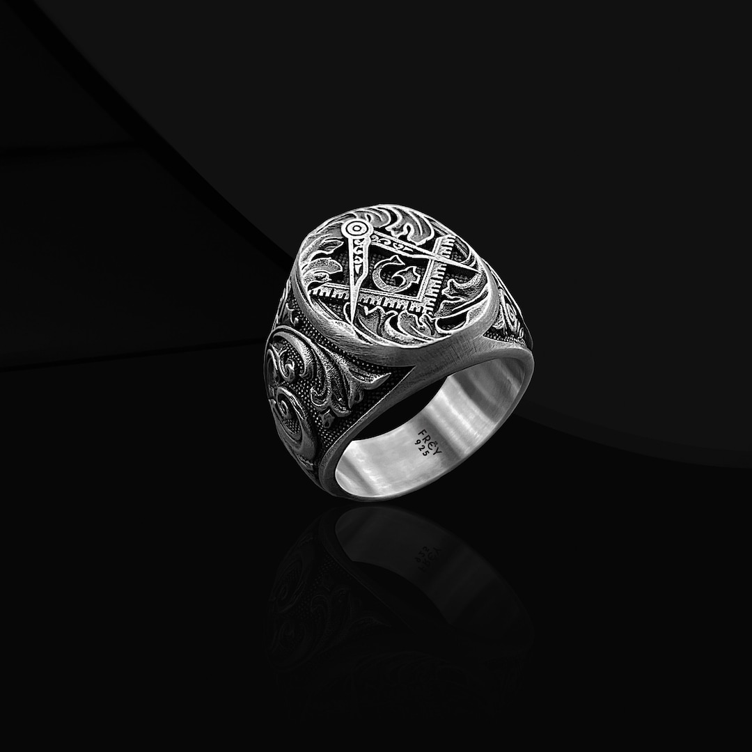 Master Mason Handmade Sterling Silver Men Signet Ring, Freemason Symbol ...