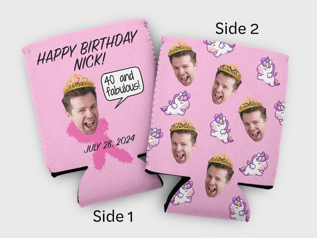 Custom Photo Birthday Cozy- Fabulous Theme Birthday Favors- Unicorns ...