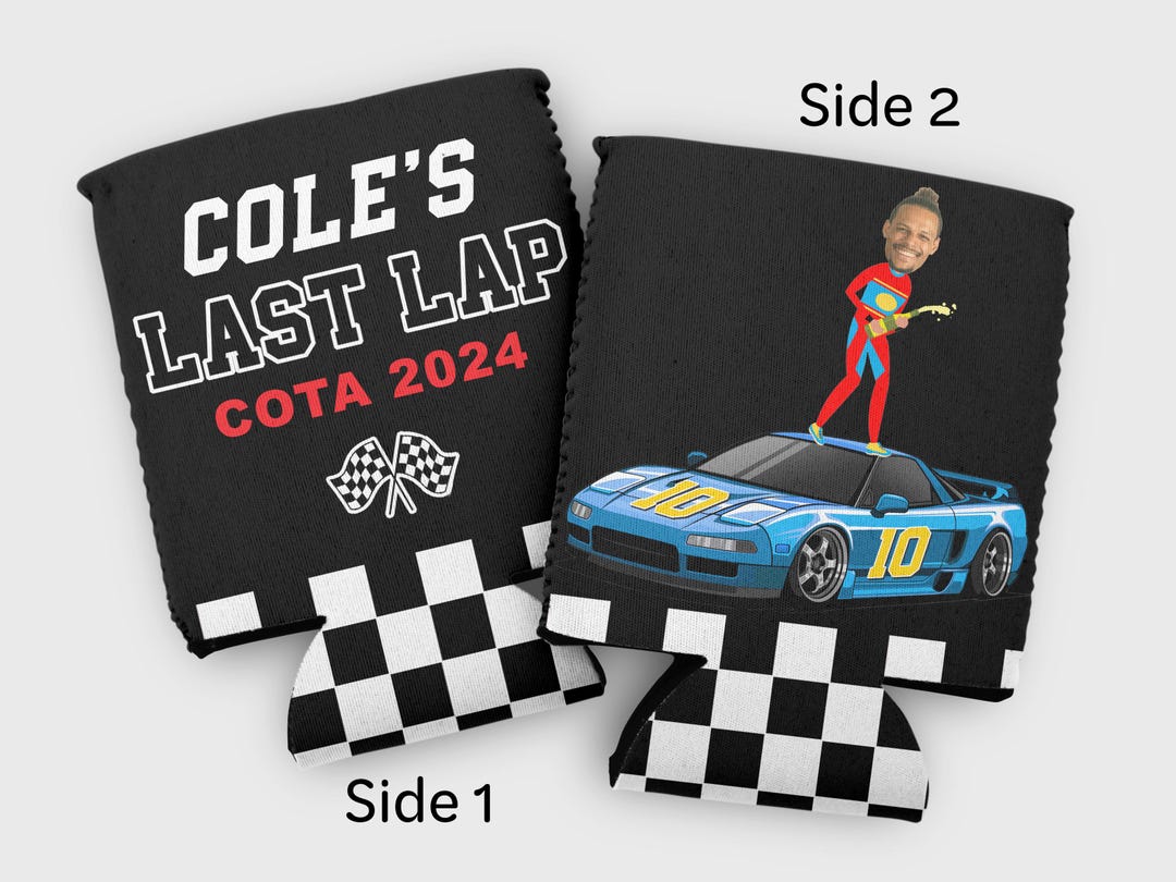 Custom Photo Bachelor Party Cozies- Race Weekend Favors, Racecar ...