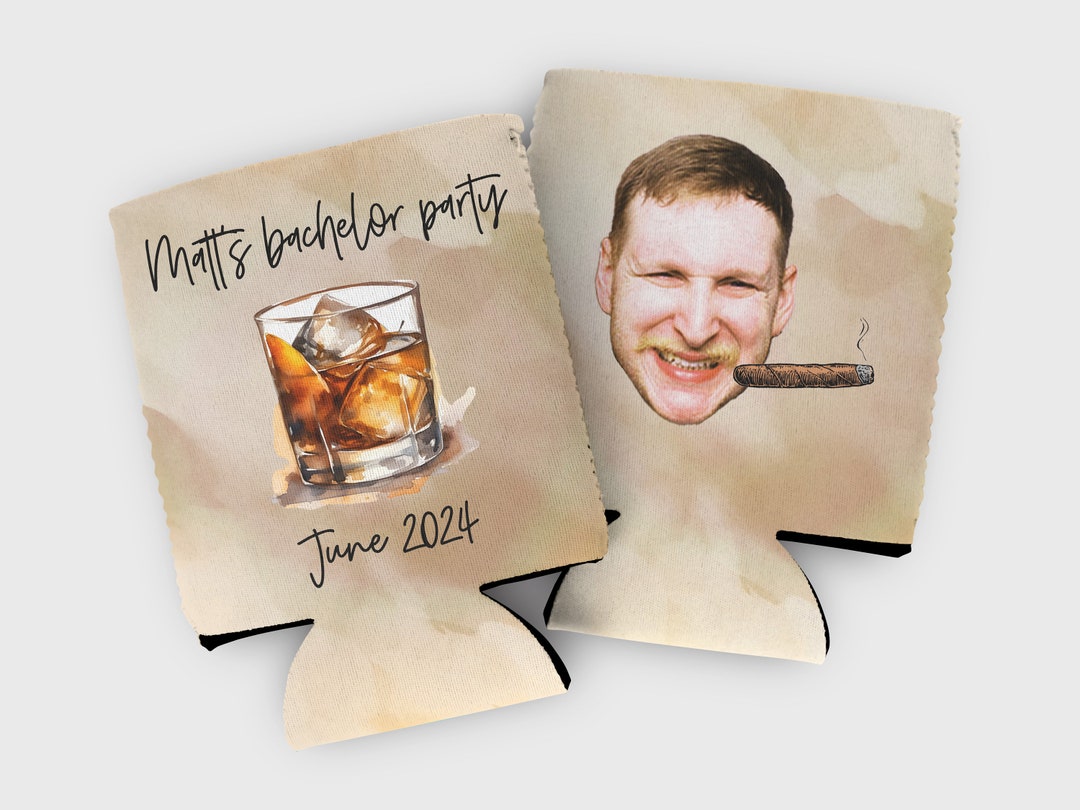 Custom Photo Bachelor Party Cozies- Scotch, Whisky or Cigars Bachelor ...