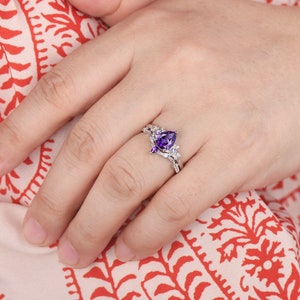 Vintage Pear Shape Amethyst Engagement Ring Set, Unique 14K White Gold ...