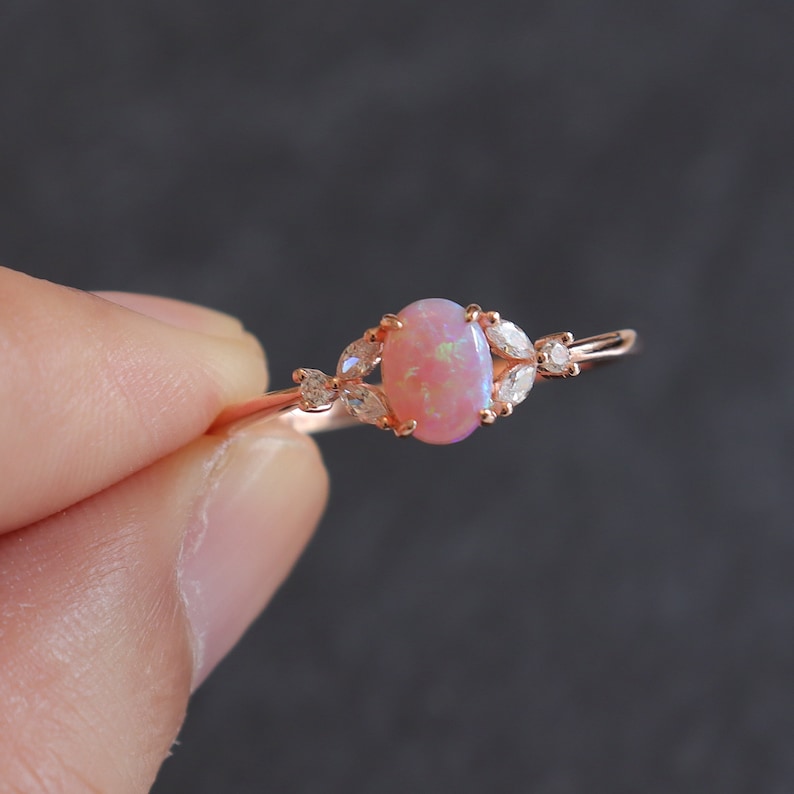 Vintage Pink Fire Opal Engagement Ring Oval Cut Opal Wedding - Etsy