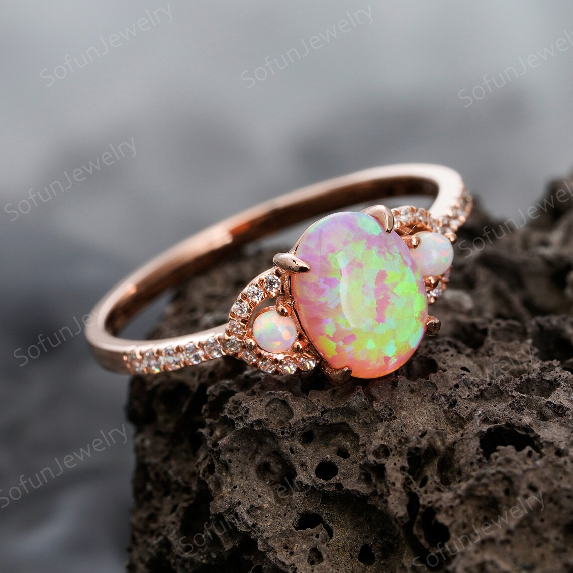 Unique Pink Fire Opal Engagement Ring Oval Opal Wedding Ring - Etsy