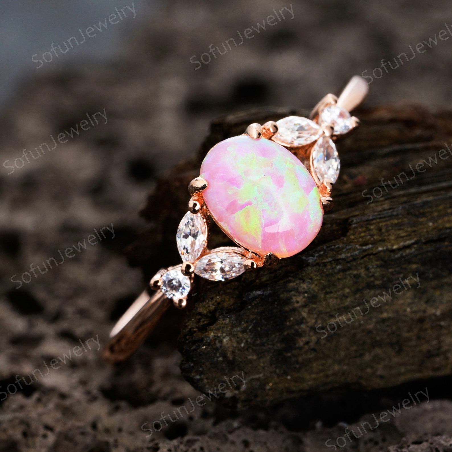 Vintage Pink Fire Opal Engagement Ring Oval Cut Opal Wedding - Etsy