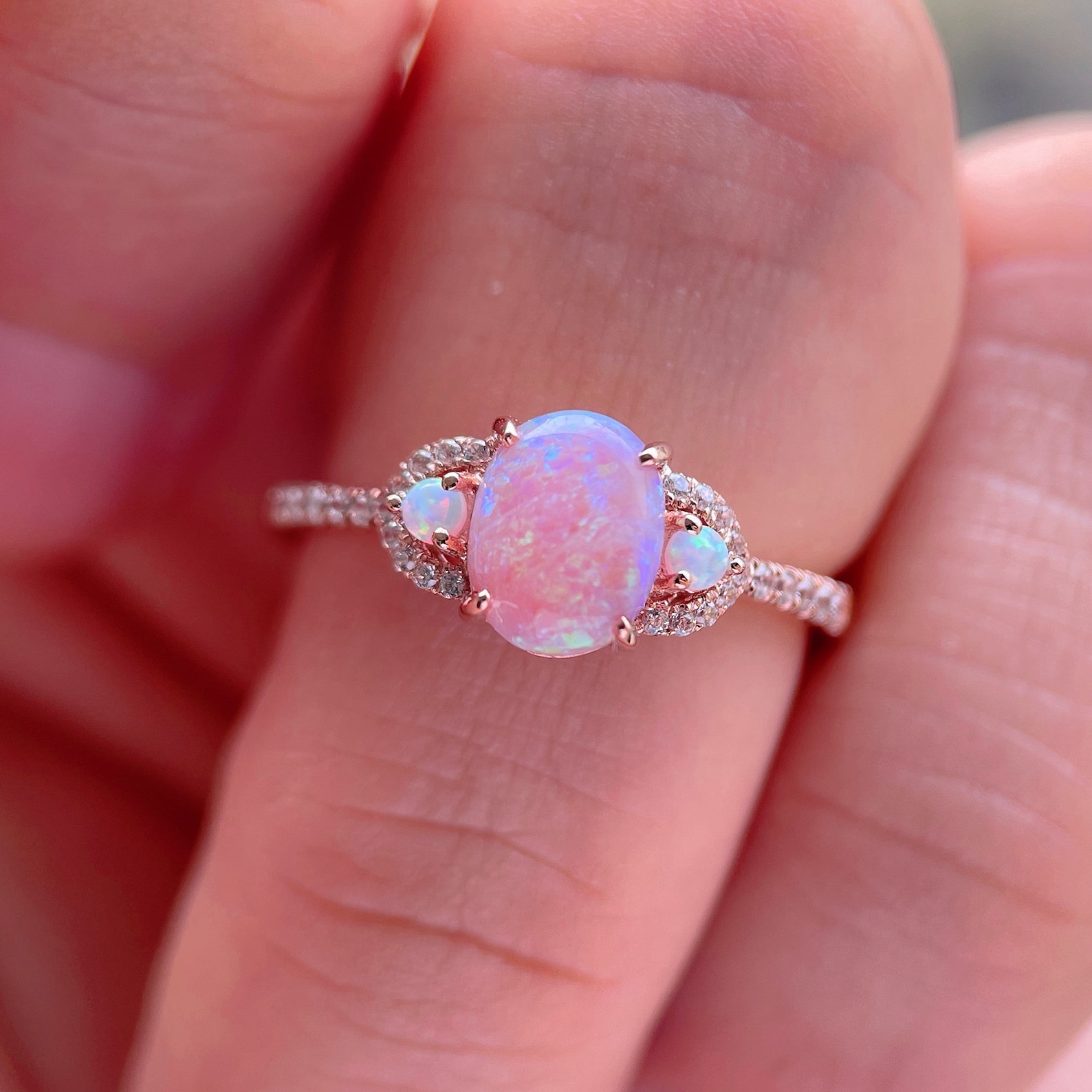 Unique Pink Fire Opal Engagement Ring Oval Opal Wedding Ring - Etsy