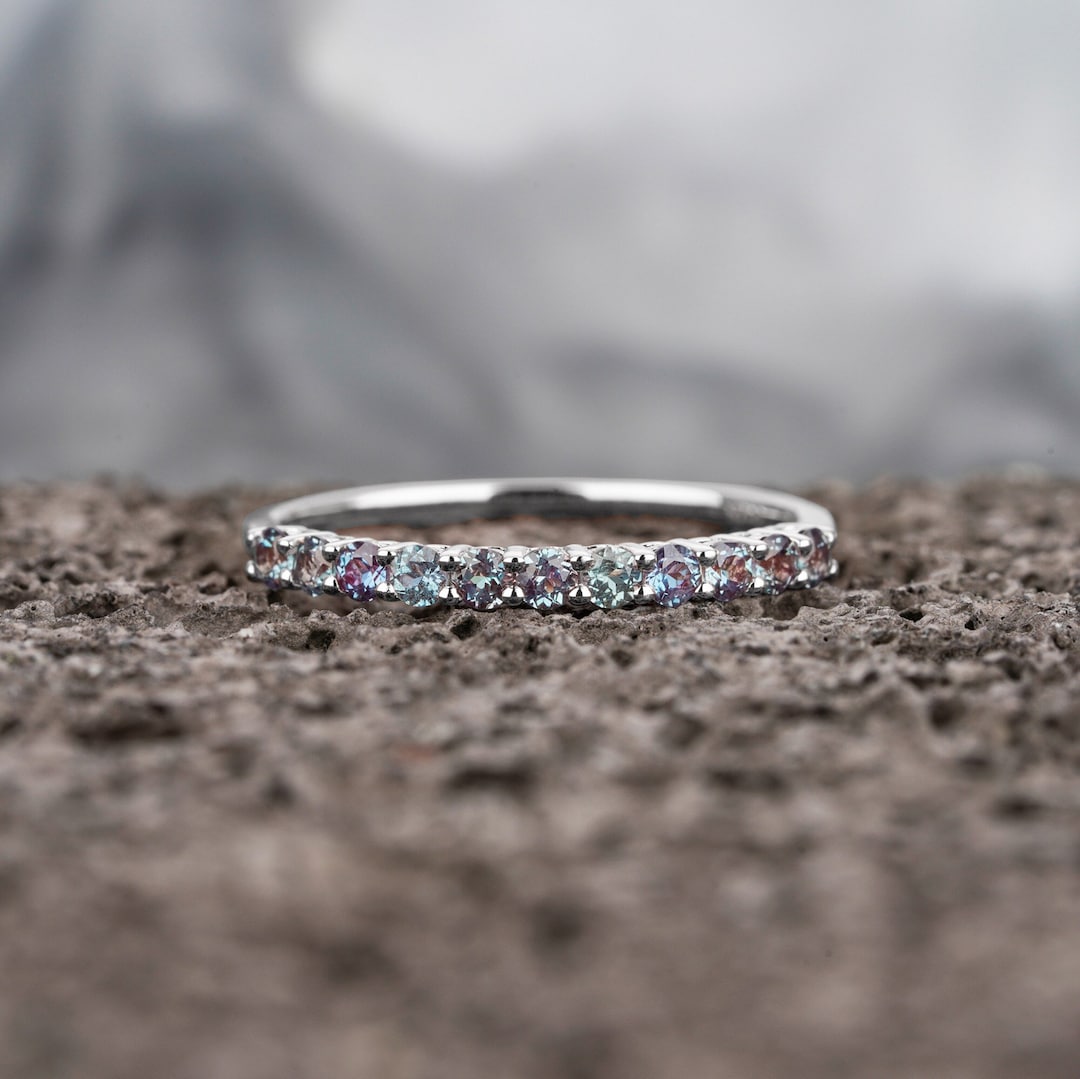 Vintage Alexandrite Wedding Band, Silver Alexandrite Stack Matching ...