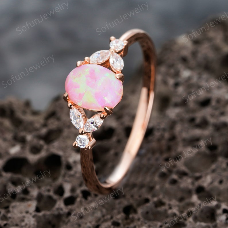 Vintage Pink Fire Opal Engagement Ring Silver 925 Cute Oval - Etsy