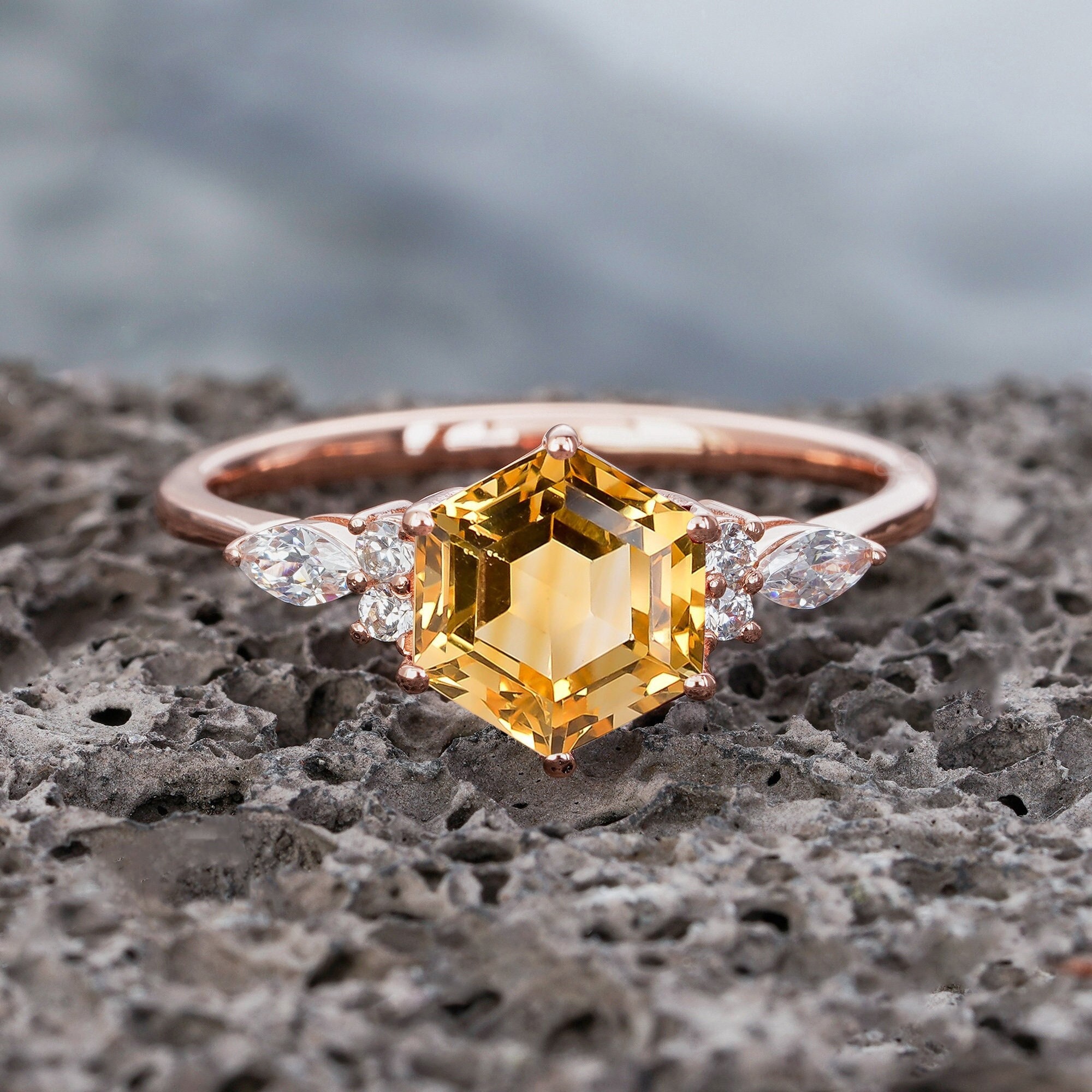 Citrine rose gold ring store