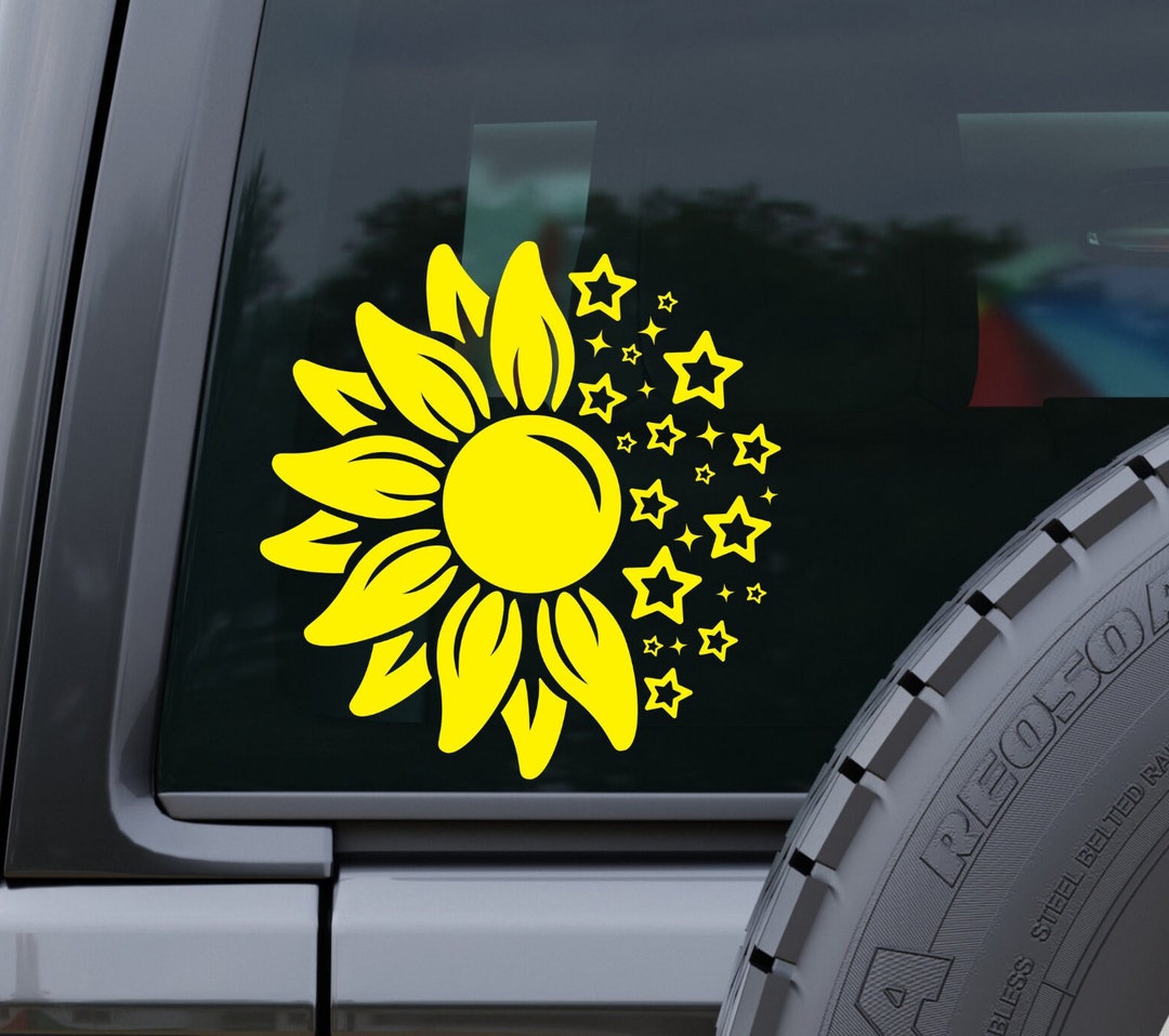 Sunflower and Stars Decal Celestial Flower Vinyl Decal Sticker for Car ...
