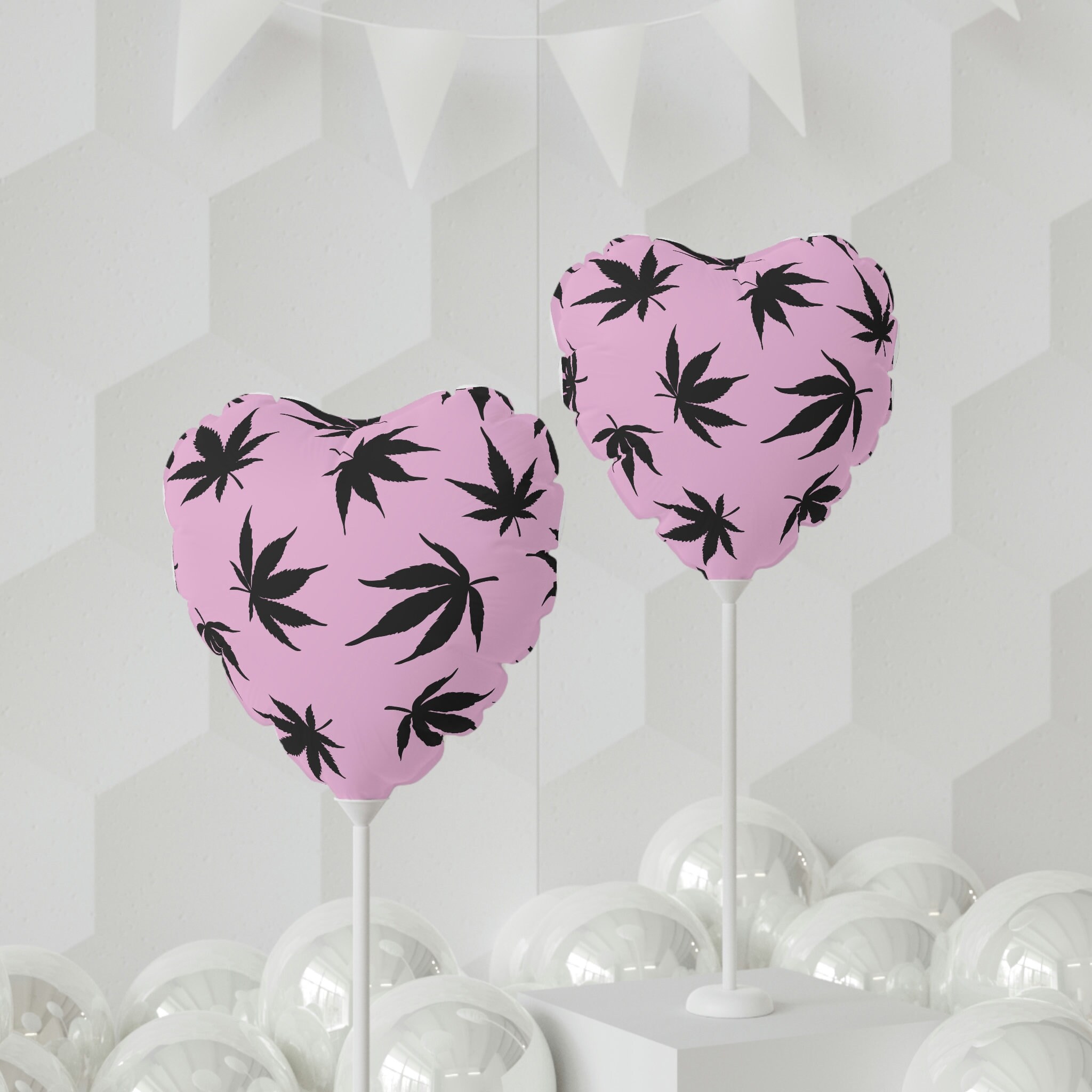 Baby Pink Weed Leaf Balloon on a Stick round and Heart-shaped, 11 Not ...