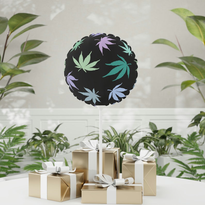 Pastel Black Weed Leaf Balloon on a Stick round and Heart-shaped, 11 ...