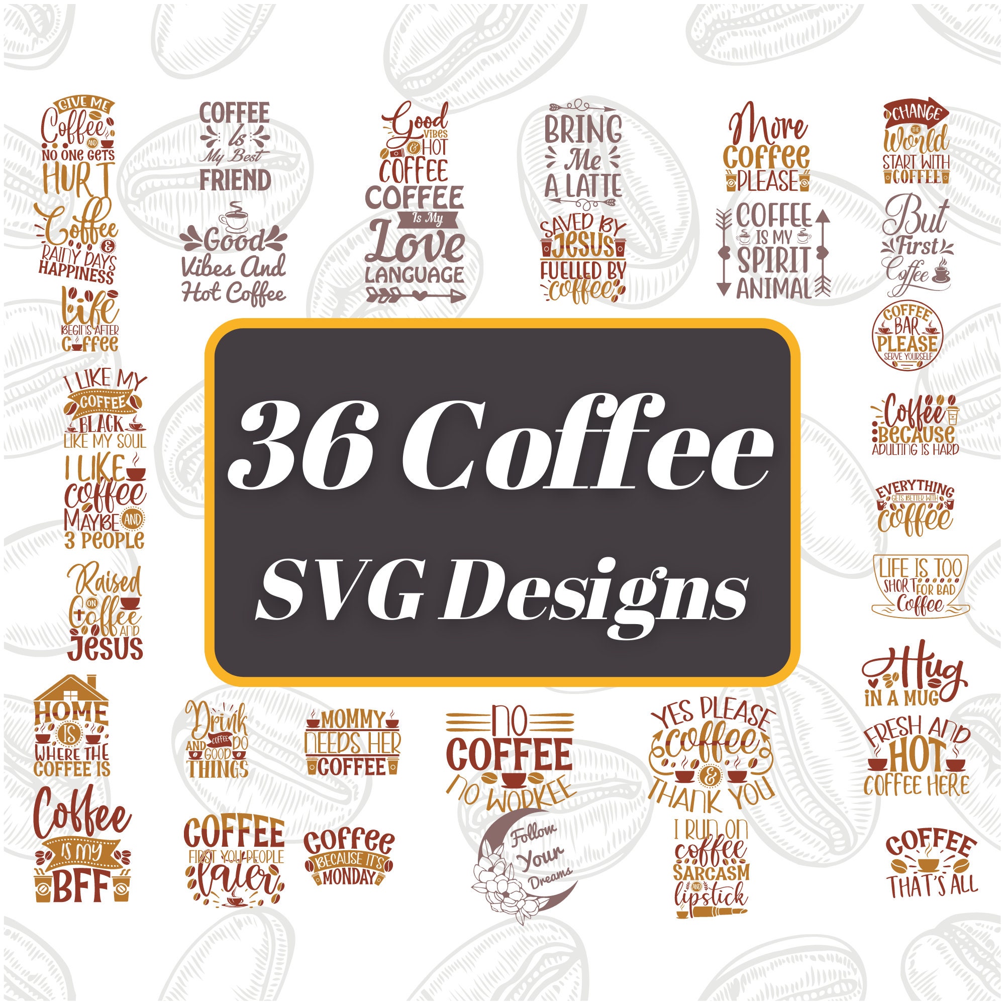 Coffee Svg Bundle 36 Images And Quotes Funny Coffee Svg Files Etsy