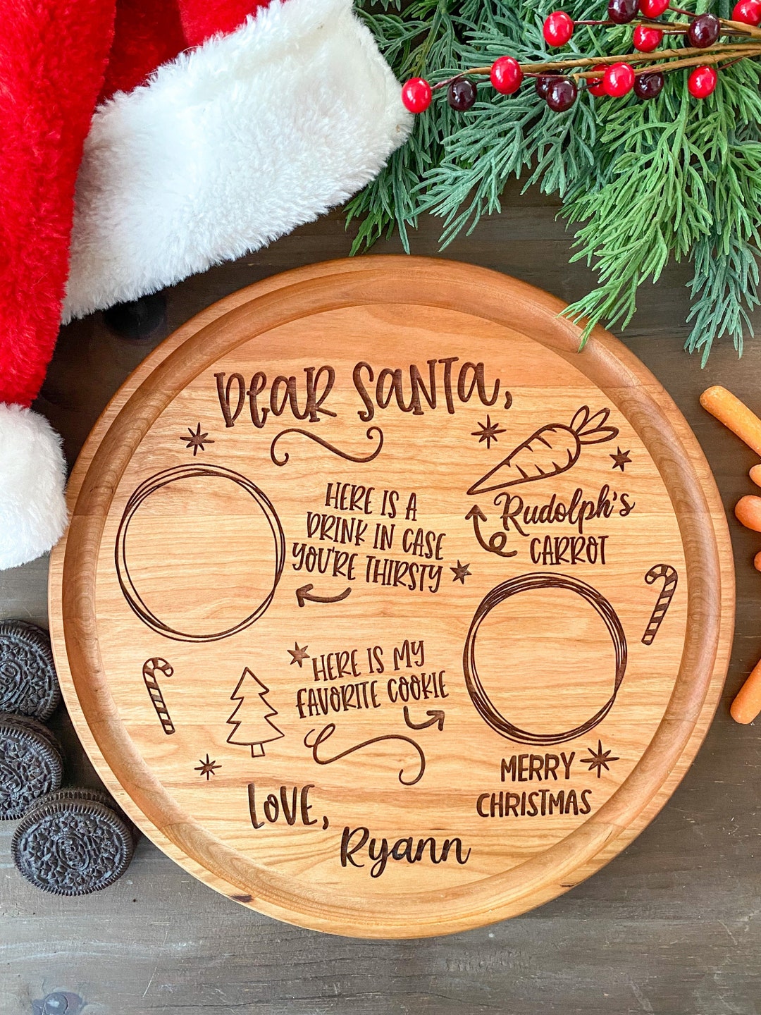 Round Santa Tray | Santa Milk and Cookies Tray | Personalized Dear ...