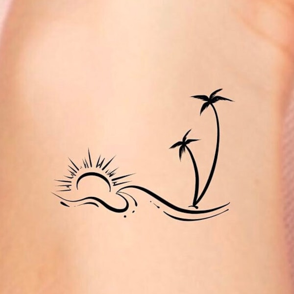 Wave Palm Tree Sun Tattoo - Etsy